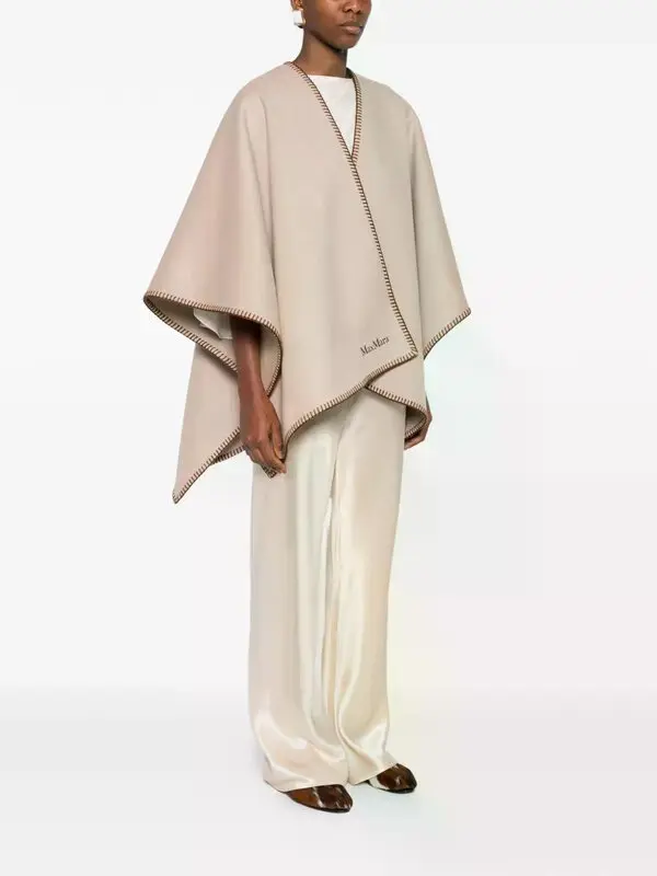 Max Mara Logo-embroidered Wool Poncho - Neutrals