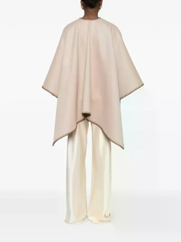 Max Mara Logo-embroidered Wool Poncho - Neutrals