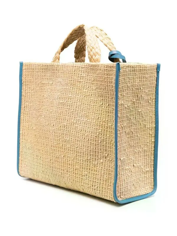 Red Valentino Slogan Straw Tote Bag