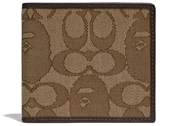 COACH® X Bape Coin Wallet Signature Jacquard With Ape Head - Light Antique Nickel/khaki