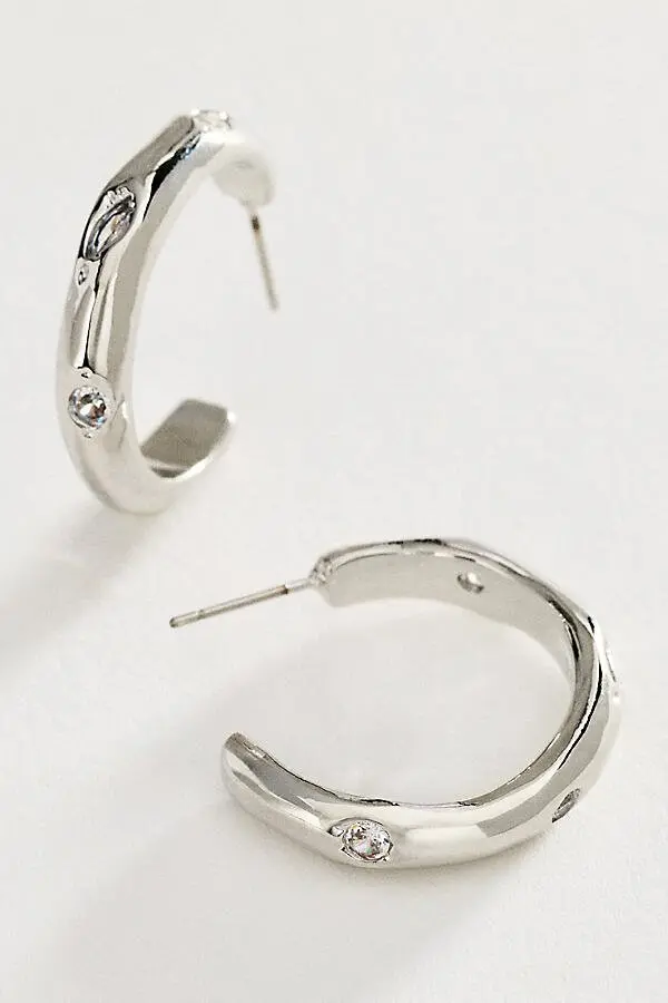 Anthropologie Crystal Inset Hoop Earrings - Silver