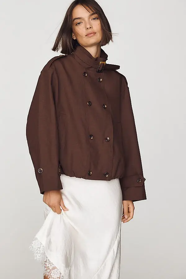 Maeve Double-breasted Short Trench Coat - Chocolate