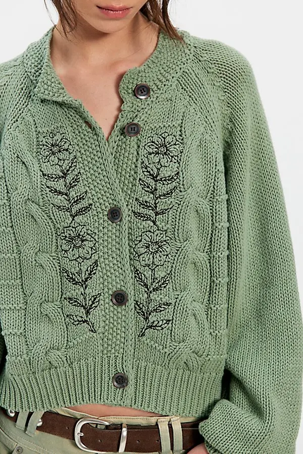 Free People We The Free On The Edge Cardigan - Oiled Green Combo