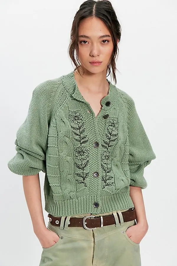 Free People We The Free On The Edge Cardigan - Oiled Green Combo
