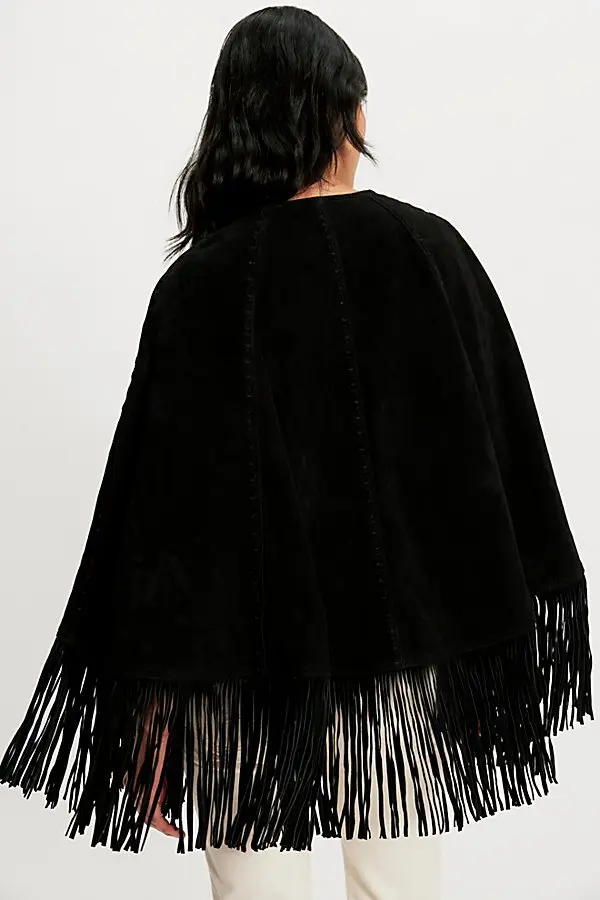 Free People Suede Poncho With Fringe