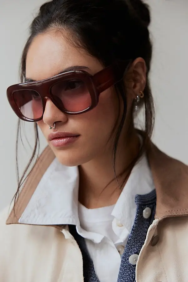 Free People Finn Bubble Aviator Sunglasses - Chocolate/lilac