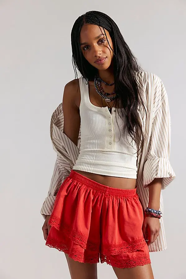 Free People Full Harmony Tiered Mini Shorts