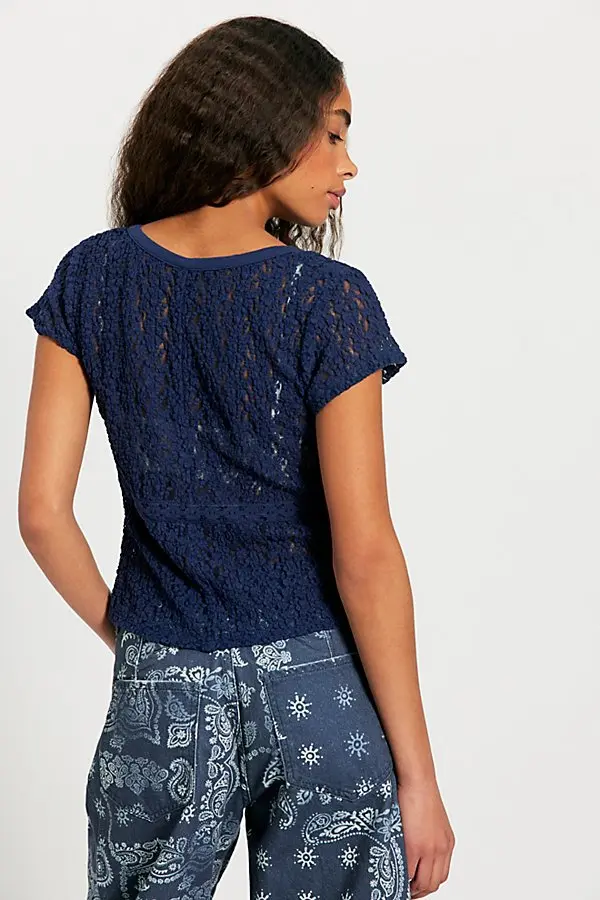 Free People Claro Lace Tee - Navy Academy