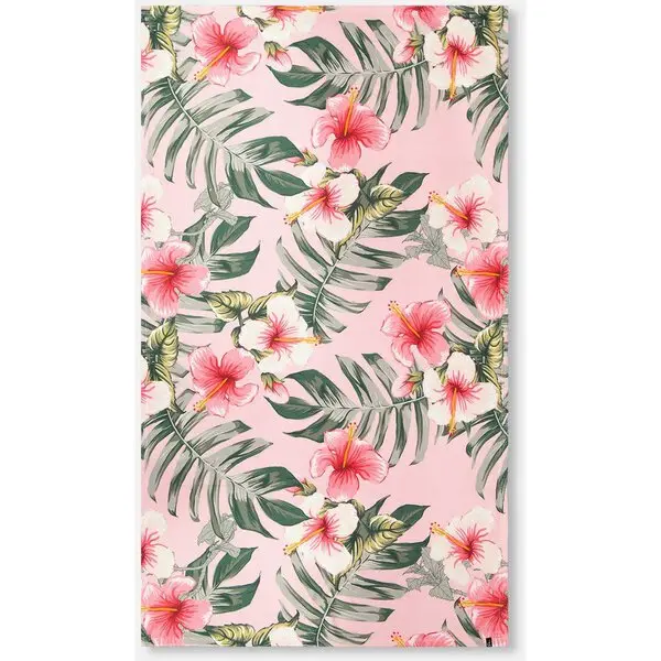 DEUX PAR DEUX Lightweight Hibiscus Beach Towel - Pink Hibiscus Print