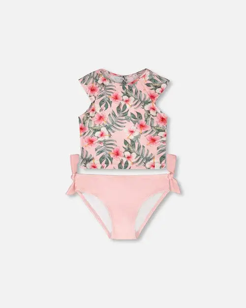 DEUX PAR DEUX Two-piece Hibiscus Print Swimsuit - Pink Hibiscus Print