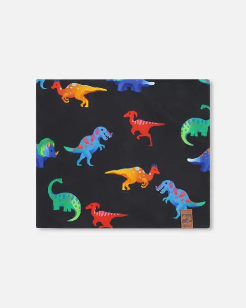 DEUX PAR DEUX Stretch Jersey Dinosaur Neck Tube - Black Dinosaur Print