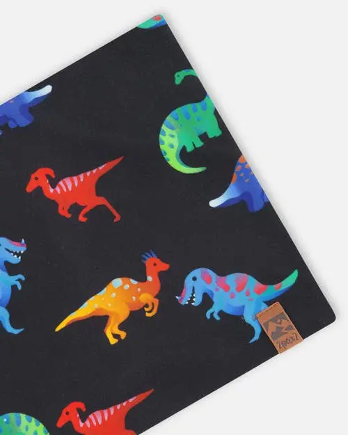 DEUX PAR DEUX Stretch Jersey Dinosaur Neck Tube - Black Dinosaur Print