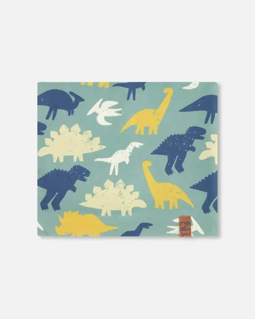 DEUX PAR DEUX Stretch Jersey Dinosaur Neck Tube - Green Dinosaur Print