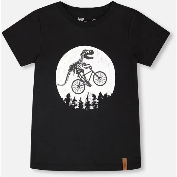 DEUX PAR DEUX Organic Cotton Jersey Dino On Bike T-shirt - Black