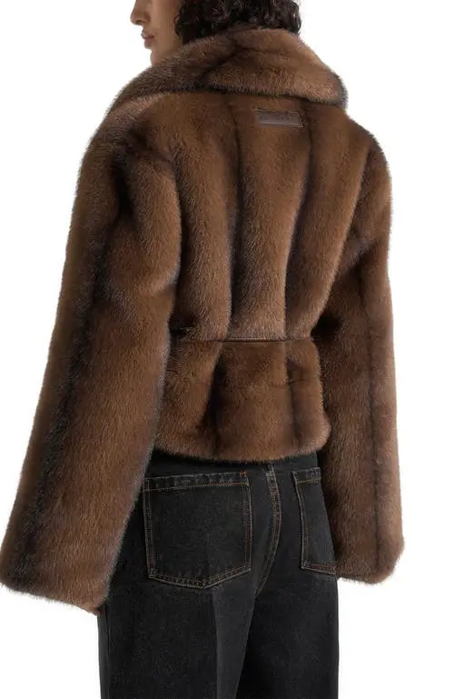 Manière De Voir Faux Fur Shawl Jacket With Leather Belt