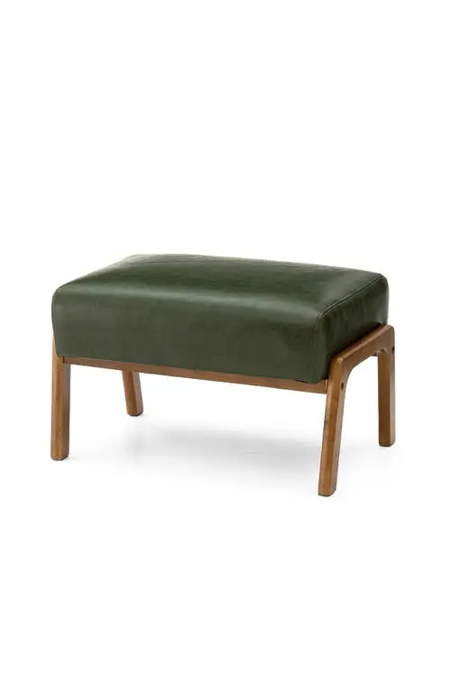 GLITZHOME Mid-century Modern Faux Leather Accent Stool With Walnut Rubberwood Legs - Green