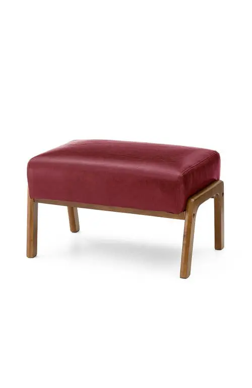 GLITZHOME Mid-century Modern Faux Leather Accent Stool With Walnut Rubberwood Legs - Red