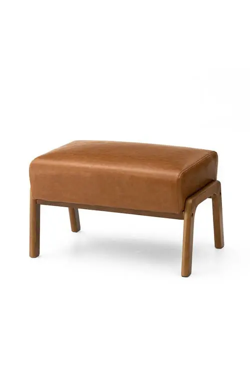 GLITZHOME Mid-century Modern Faux Leather Accent Stool With Walnut Rubberwood Legs - Yellow