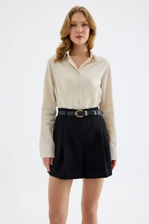 MONLICIA Lina High-waist Single Pleat Tailored Shorts - Black