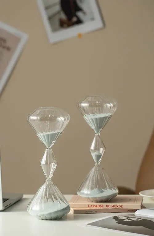 GLITZHOME Set Of 2 Geometric Tri-layer Hourglasses 60-minute Sand Timers