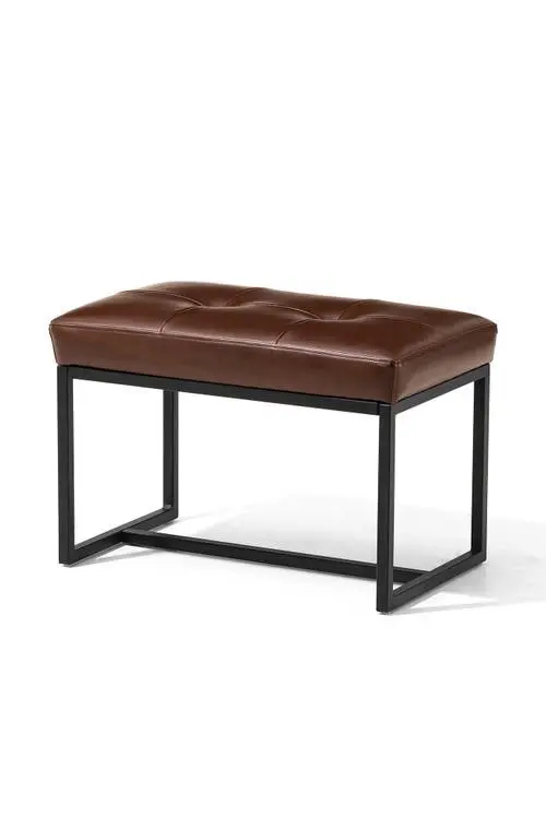 GLITZHOME Modern Thick Leatherette Accent Stool With Metal Frame - Coffee