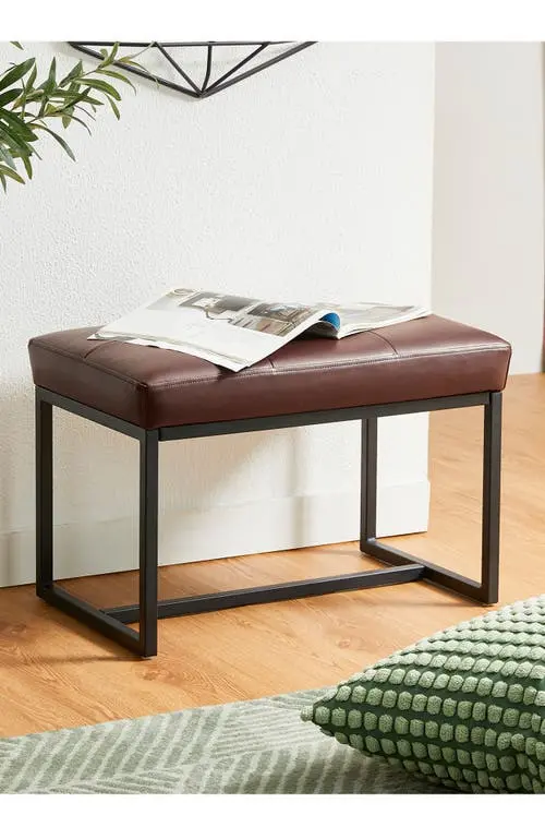 GLITZHOME Modern Thick Leatherette Accent Stool With Metal Frame - Coffee
