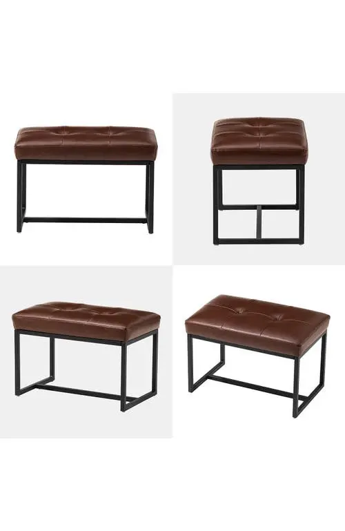 GLITZHOME Modern Thick Leatherette Accent Stool With Metal Frame - Coffee