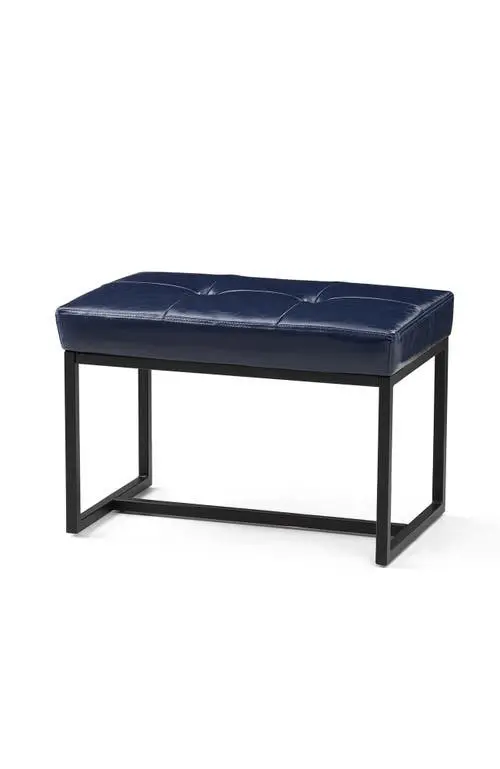 GLITZHOME Modern Thick Leatherette Accent Stool With Metal Frame - Navy Blue