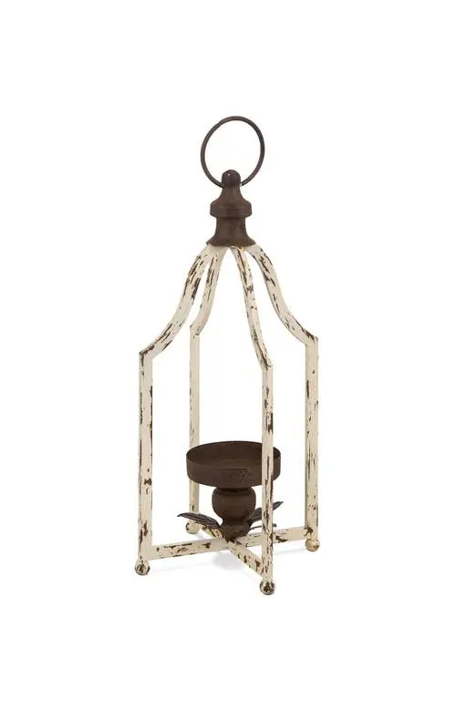 GLITZHOME Modern Farmhouse Metal Decorative Lantern Candle Holder - White