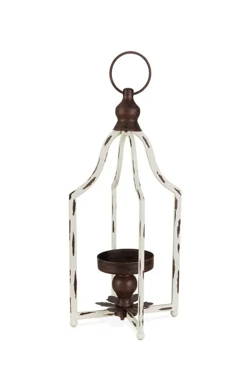 GLITZHOME Modern Farmhouse Metal Decorative Lantern Candle Holder - White