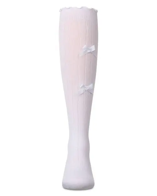 MEMOI Knee High Socks With Bow Appliqués - White