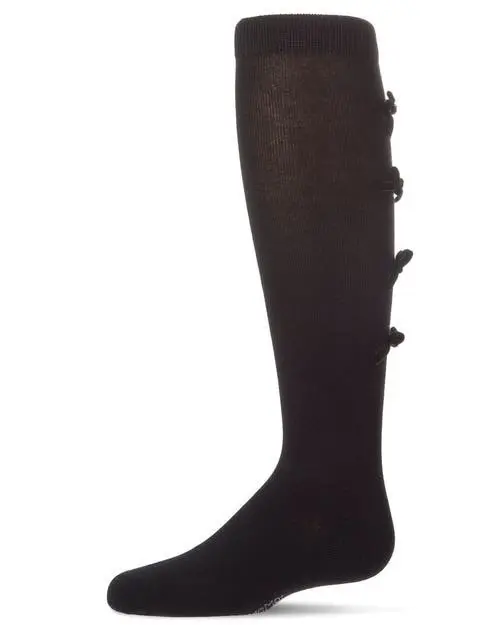 MEMOI Back Bow Trimmed Knee Socks - Black