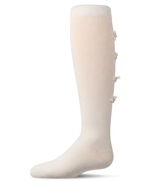 MEMOI Back Bow Trimmed Knee Socks - Winter White