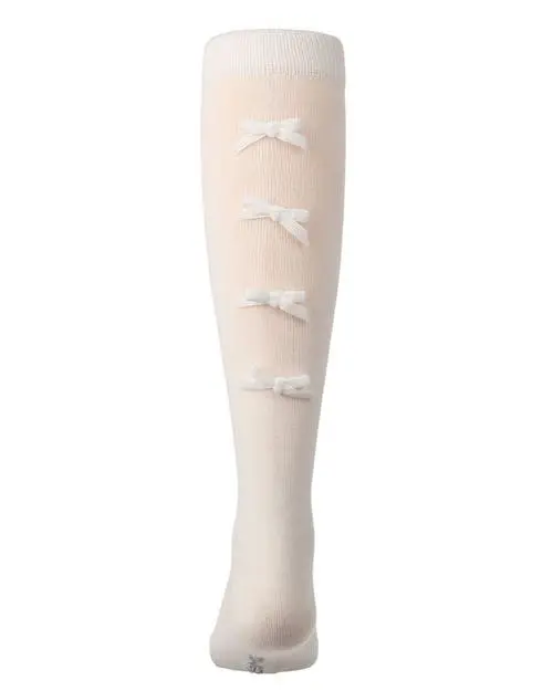 MEMOI Back Bow Trimmed Knee Socks - Winter White