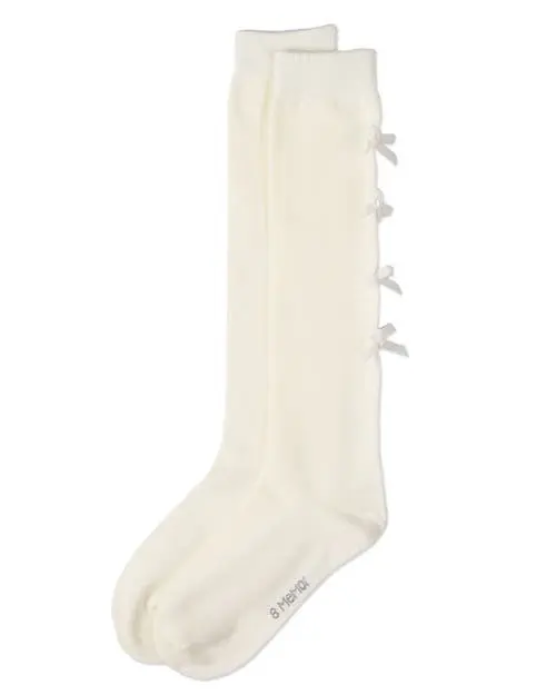 MEMOI Back Bow Trimmed Knee Socks - Winter White