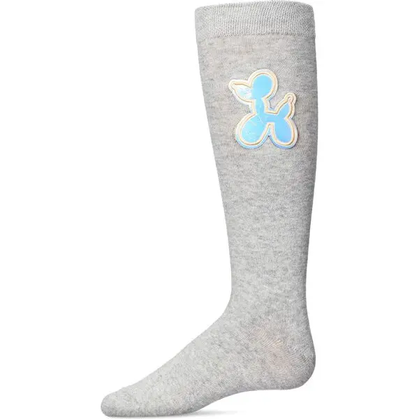 MEMOI Iridescent Balloon Dog Knee High Socks - Lt Gray Heather