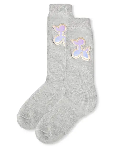 MEMOI Iridescent Balloon Dog Knee High Socks - Lt Gray Heather