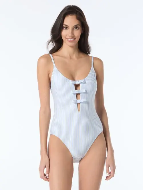 Kate Spade New York Tidal Stripe Triple Tie One Piece Swimsuit - Diamond Blue