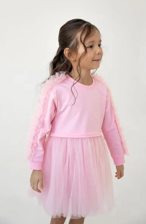 MINI CELEBRITIES Ruffle Sleeve Sweatshirt Dress - Pink Rose