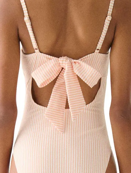 Kate Spade New York Striped Bow Back One Piece Swimsuit - Light Cantaloupe