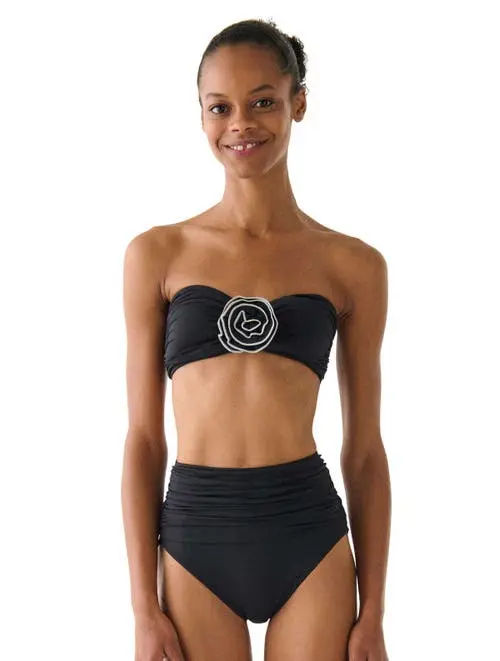 Kate Spade New York Contrast Rosette Bandeau Swim Top - Black