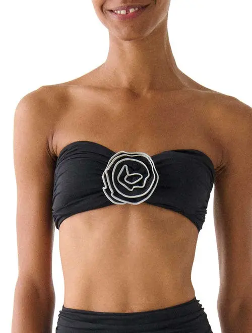 Kate Spade New York Contrast Rosette Bandeau Swim Top