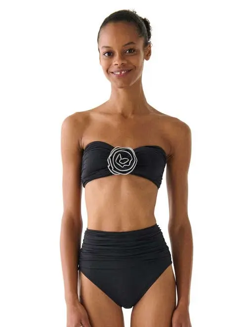 Kate Spade New York Contrast Rosette Bandeau Swim Top - Black