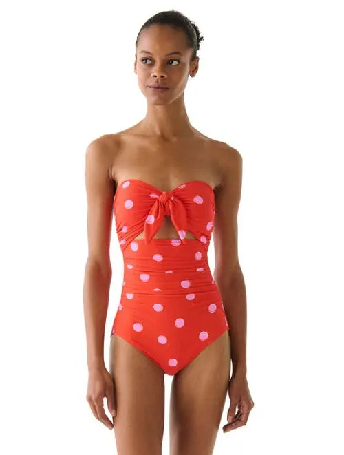 Kate Spade New York Downtown Dot Bandeau One Piece Swimsuit - Goji Berry