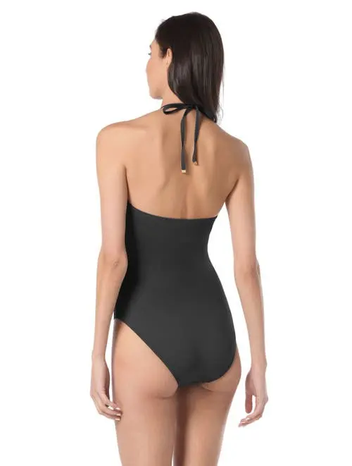 Kate Spade New York Contrast Rosette Solids Bandeau One Piece Swimsuit - Black