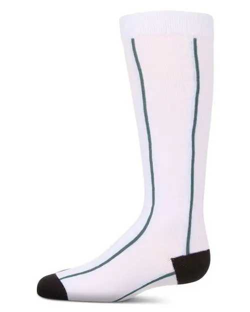 MEMOI Logo Vertical Stripe Knee High Socks - White