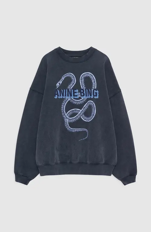 ANINE BING Harvey Crew Sweatshirt Snake - Washed Black