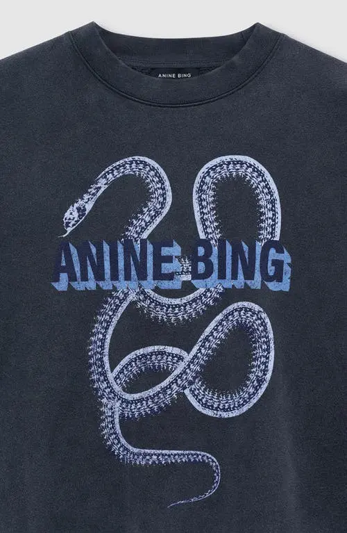 ANINE BING Harvey Crew Sweatshirt Snake - Washed Black