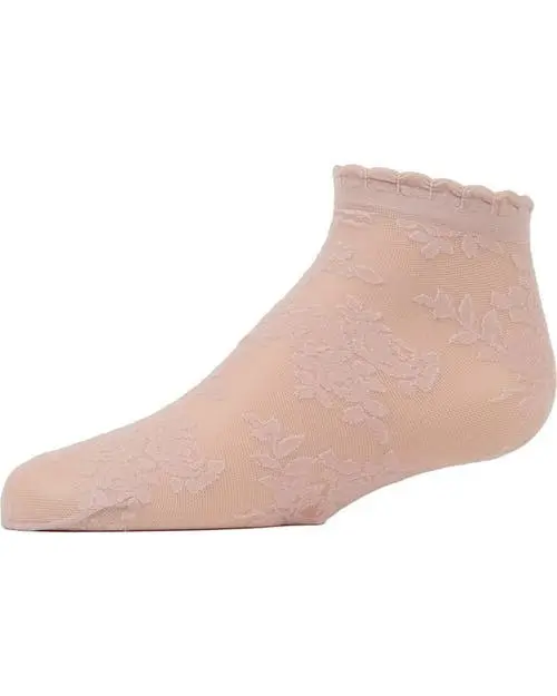 MEMOI Botanic Sheer Floral Anklet Socks - Blush Pink