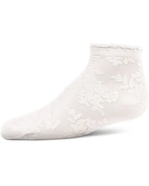 MEMOI Botanic Sheer Floral Anklet Socks - White